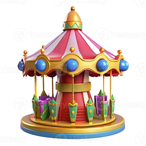 Vibrant Traditional Whimsical Carousel 3d Render Detailed 56473136 Png