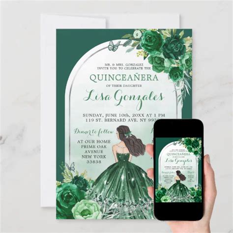 Boho Emerald Green Quinceanera Invitation Zazzle