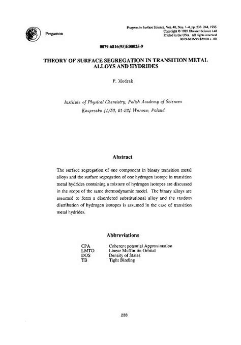 Pdf Theory Of Surface Segregation In Transition Metal Alloys And