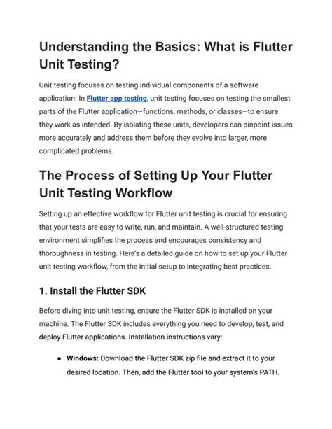 A Comprehensive Guide To Essential Workflows For Improving Flutter Unit