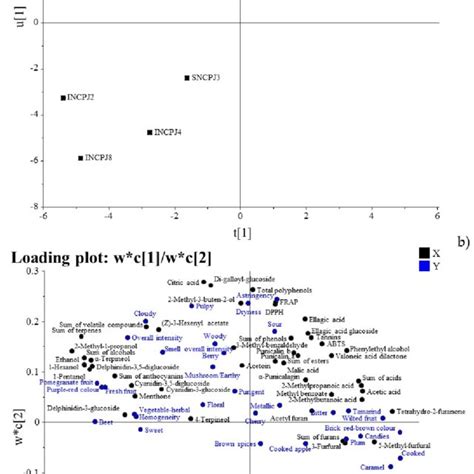A Scores Plot T1u1 Of The First Latent Variable And B Loading