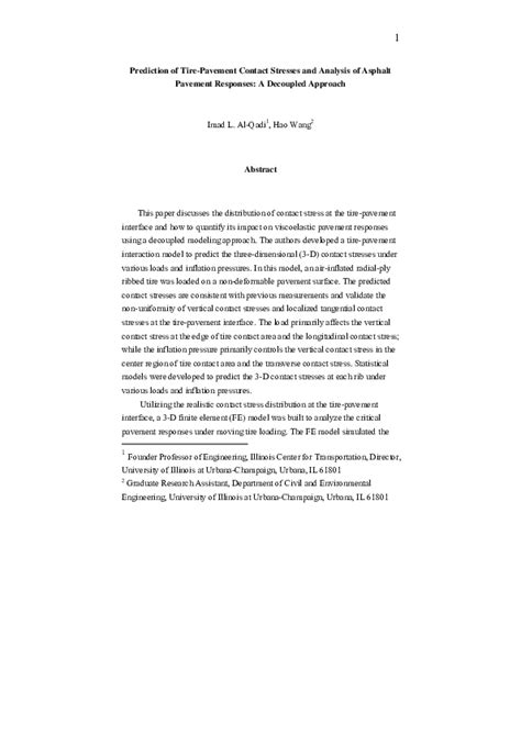 Pdf Prediction Of Tire Pavement Contact Stresses And Analysis Of Asphalt Pavement Responses A