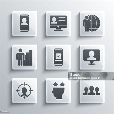 남자의 사용자 사용자 그룹 사람이있는 위치 스마트 폰 헤드 헌팅 생산적인 사람 모바일 이력서 및 아이콘을 설정합니다 벡터 Brand Name Smart Phone에 대한