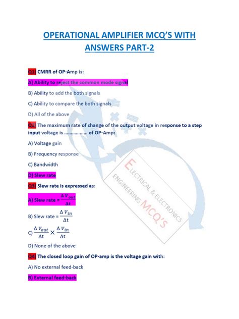 Operational Amplifier Mcq P2 Watermark Pdf Operational Amplifier