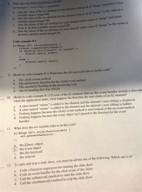solved 8 what does the following jquery code do s