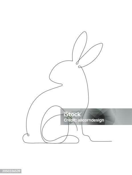 선형 벡터 그림 해피 부활절 토끼의 연속 한 선 그리기 귀여운 토끼 실루엣 봄 디자인 인사말 카드 및 웹 배너에 대 한 간단한 미니멀리즘 스타일 편집 가능한 획 부활절
