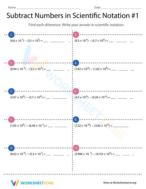 Subtract Numbers In Scientific Notation 1 Worksheet