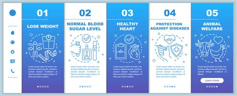 Vegetarian Lifestyle Benefits Onboarding Mobile Web Pages Vector Template Responsive Smartphone