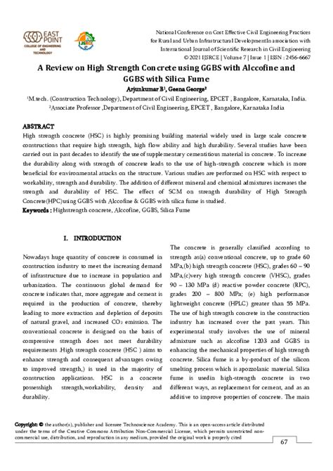 Pdf A Review On High Strength Concrete Using Ggbs With Alccofine And Ggbs With Silica Fume