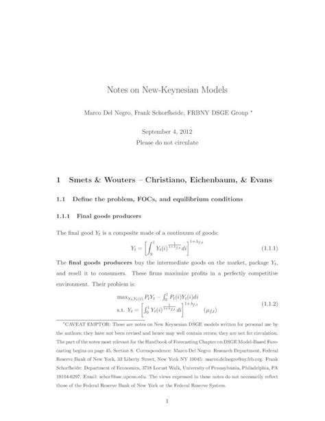 Pdf Notes On New Keynesian Modelsschorf Papers Hb Forecasting Notes On New Keynesian Models