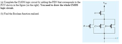 solved a complete the cmos logic circuit by adding the pdn
