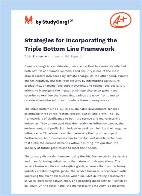 Strategies For Incorporating The Triple Bottom Line Framework Free