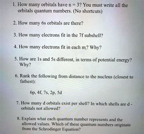 SOLVED How Many Orbitals Have N You Must Write All The Orbital Quantum Numbers No
