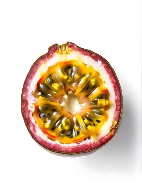 Premium Photo A Single Passion Fruit Cut In Half On Plain White Bg