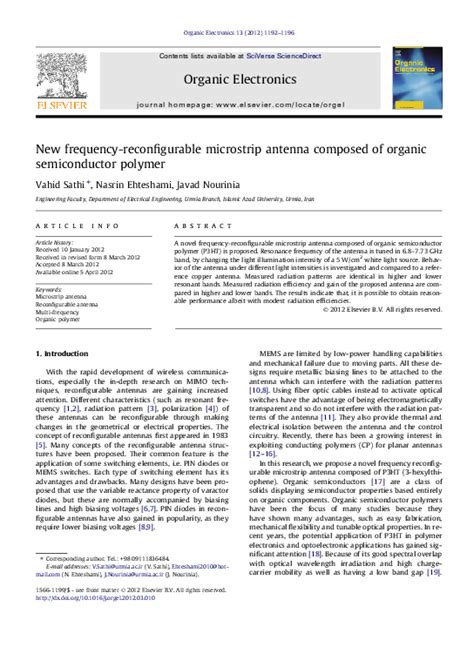 Pdf New Frequency Reconfigurable Microstrip Antenna Composed Of Organic Semiconductor Polymer