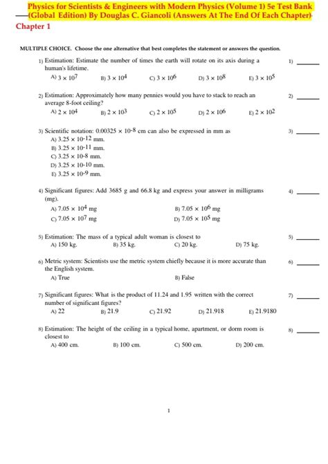 Test Bank For Physics For Scientists And Engineers With Modern Physics