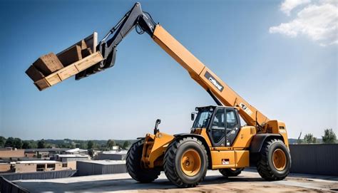 Premium Photo A Telehandler Lifting Heavy Materials Onto A Rooftop For Construction Work