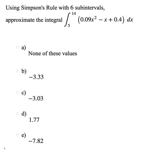 solved using simpson s rule with 6 subintervals r 14
