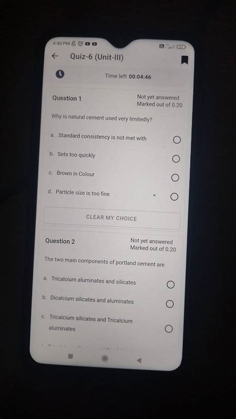 ← Quiz 6 Unit Iii Time Left 000446 Question 1 Not Yet Answered Marked