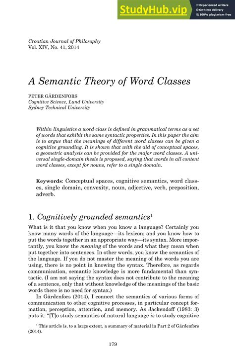 A Semantics Theory Of Word Classes Pdf