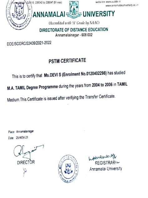 Pstm Certificate From Annamalai University Pdf