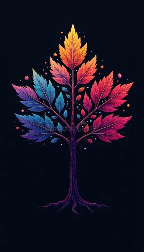 Stylized Code Leaf Tree Vibrant Color Palette Dark Background Digital Transformation