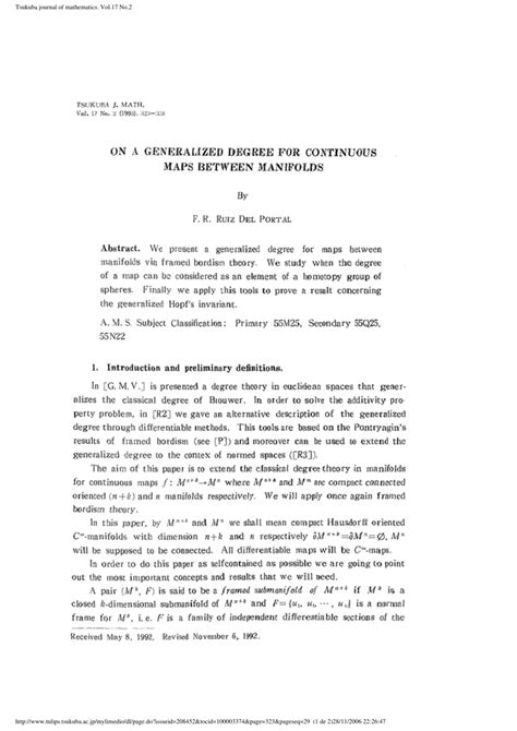 Pdf On A Generalized Degree For Continuous Maps Between Manifolds