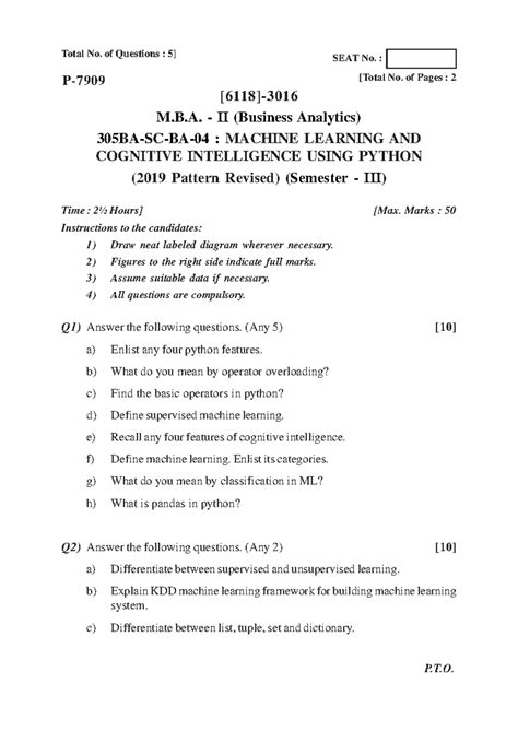 Machine Learning And Cognitive Intelligence Using Python Q1 Answer The
