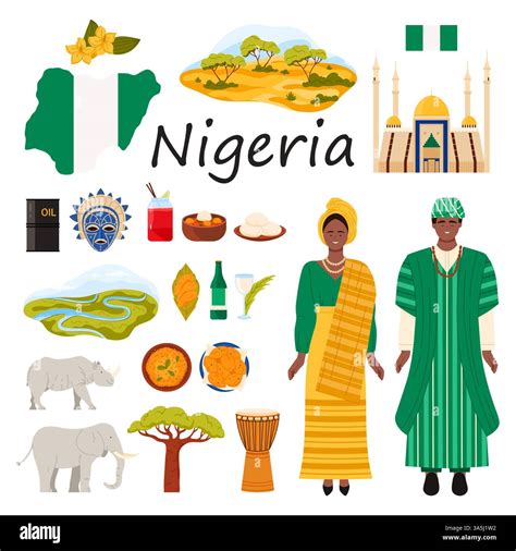Travel To Nigeria Infographic Set With Title Culture Elements And