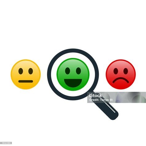 찾기 긍정적인 사람들 개념 긍정적이 고 부정적인 이모티콘 또는 웃는 돋보기 유리 검색 부정적인 이모티콘 중에서 긍정적인 이모티콘입니다 벡터입니다 0명에 대한 스톡 벡터 아트