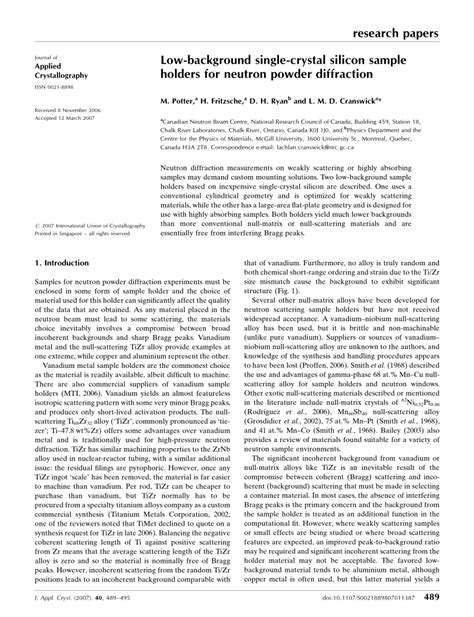 Pdf Low Background Single Crystal Silicon Sample Holders For Neutron Powder Diffraction