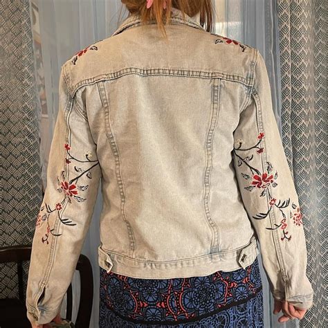 Light Jean Jacket With Floral Embroidery Brand Depop