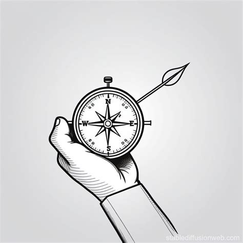 Stick Man Hand Holding Compass Stable Diffusion Online