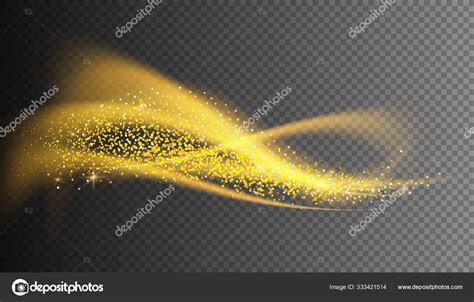 Golden Glittering Waves Set Sparkle Dust With Gold Particles Futuristic Wave Flash Glowing