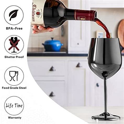 Wotor Black Stainless Steel Wine Glasses 18oz Set Of 4