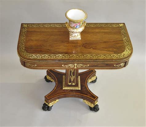 Superb Quality Rosewood And Brass Inlay Regency Card Table Bada