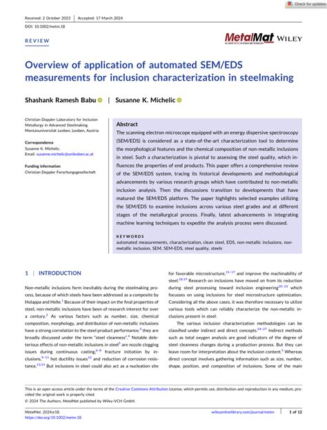Pdf Overview Of Application Of Automated Semeds Measurements For Inclusion Characterization