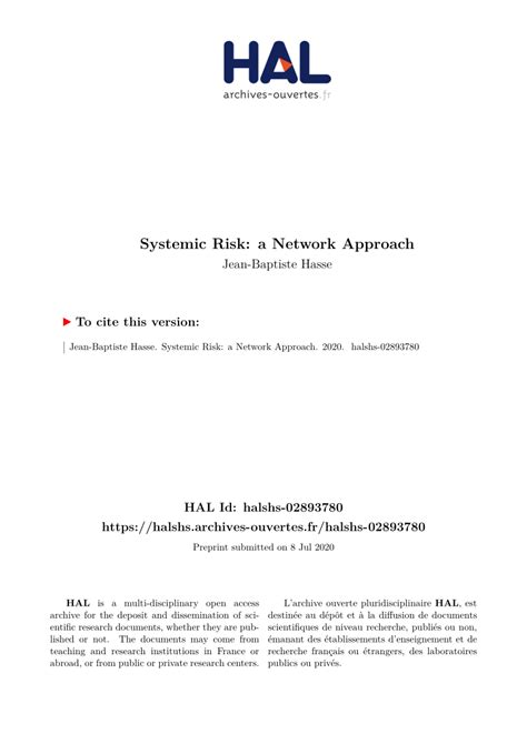Pdf Systemic Risk A Network Approach