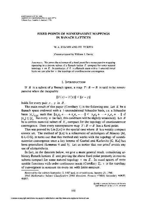 Pdf Fixed Points Of Nonexpansive Mappings In Banach Lattices
