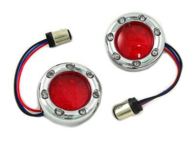 Chrome Led Turn Signal Bezel With Red Lens For Harley Davidson By V
