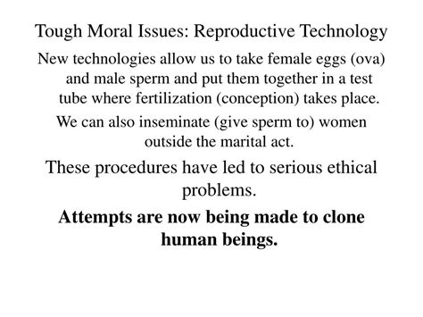 Ppt Tough Moral Issues Reproductive Technology Powerpoint
