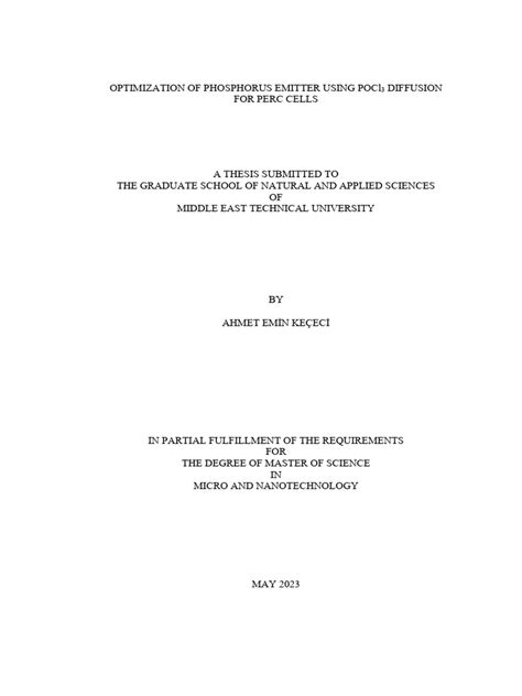2023 Optimization Of Phosphorus Emitter Using Pocl3 Diffusion For Perc