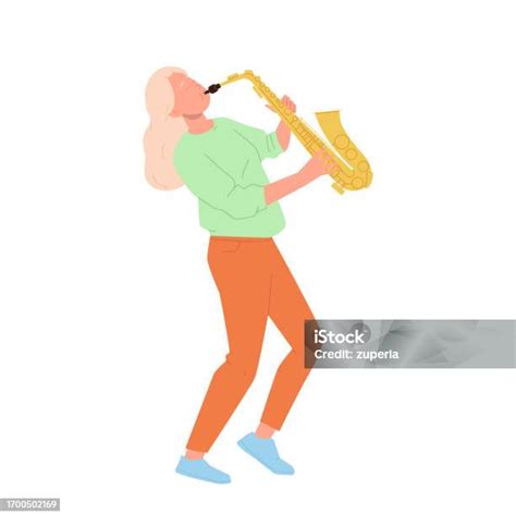 십대 소녀 색소폰 연주자 만화 음악가 캐릭터는 흰색에 고립된 악기를 연주한다 개인 지도 교사에 대한 스톡 벡터 아트 및 기타 이미지 개인 지도 교사 경쟁 고전 양식