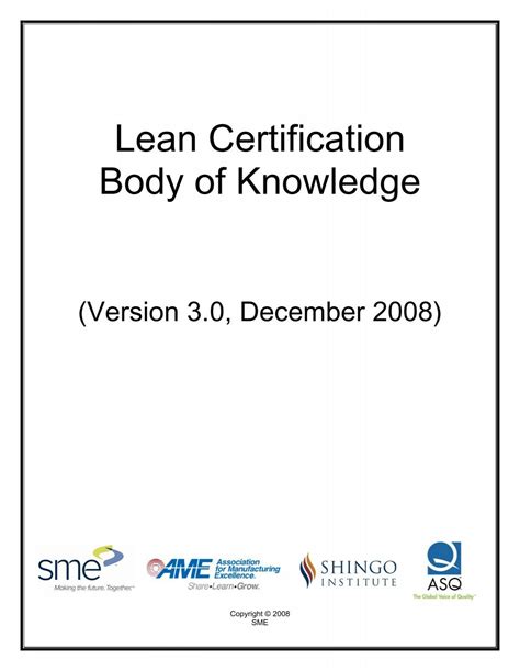 Lean Certification Body Of Knowledge Society Of Manufacturing