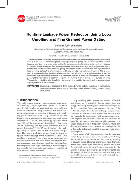 Pdf Runtime Leakage Power Reduction Using Loop Unrolling And Fine