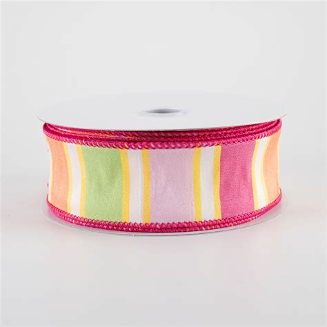 15 Faux Dupioni Stripes Ribbon Fuchsia Pink Yellow And Orange 25 Y