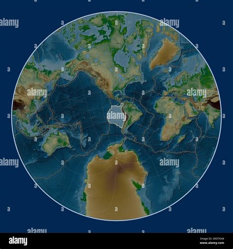 Nazca Tectonic Plate On The Physical Elevation Map In The Lagrange Oblique Projection Centered
