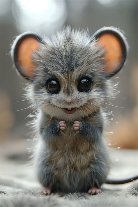 큰 눈과 부드러운 털을 가진 귀여운 아기 쥐가 전통 중국 수묵화 스타일로 표현되었습니다