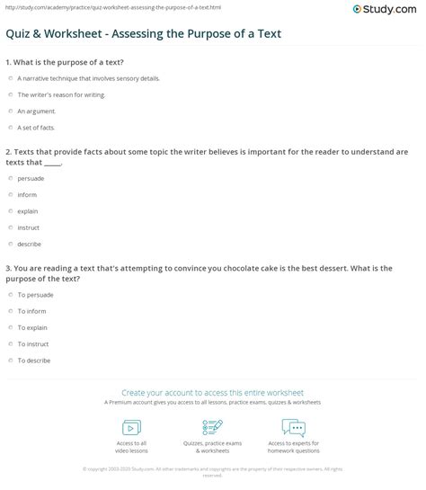 Quiz And Worksheet Assessing The Purpose Of A Text