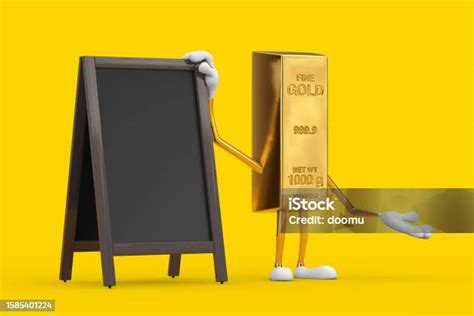 골든 바 만화 인물 캐릭터 마스코트는 빈 나무 메뉴 칠판 야외 디스플레이가 있습니다 3d 렌더링 3차원 형태에 대한 스톡 사진 및 기타 이미지 Istock